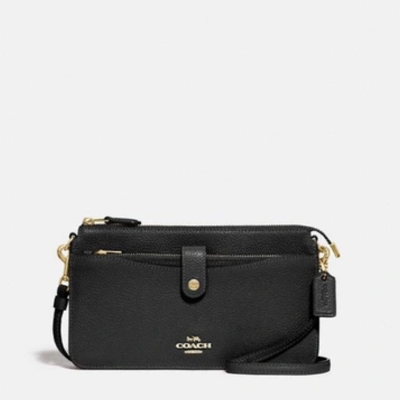 Coach | Bags | Nwt Coach Black Wgold Hardware Crossbody Clutch Wallet ...